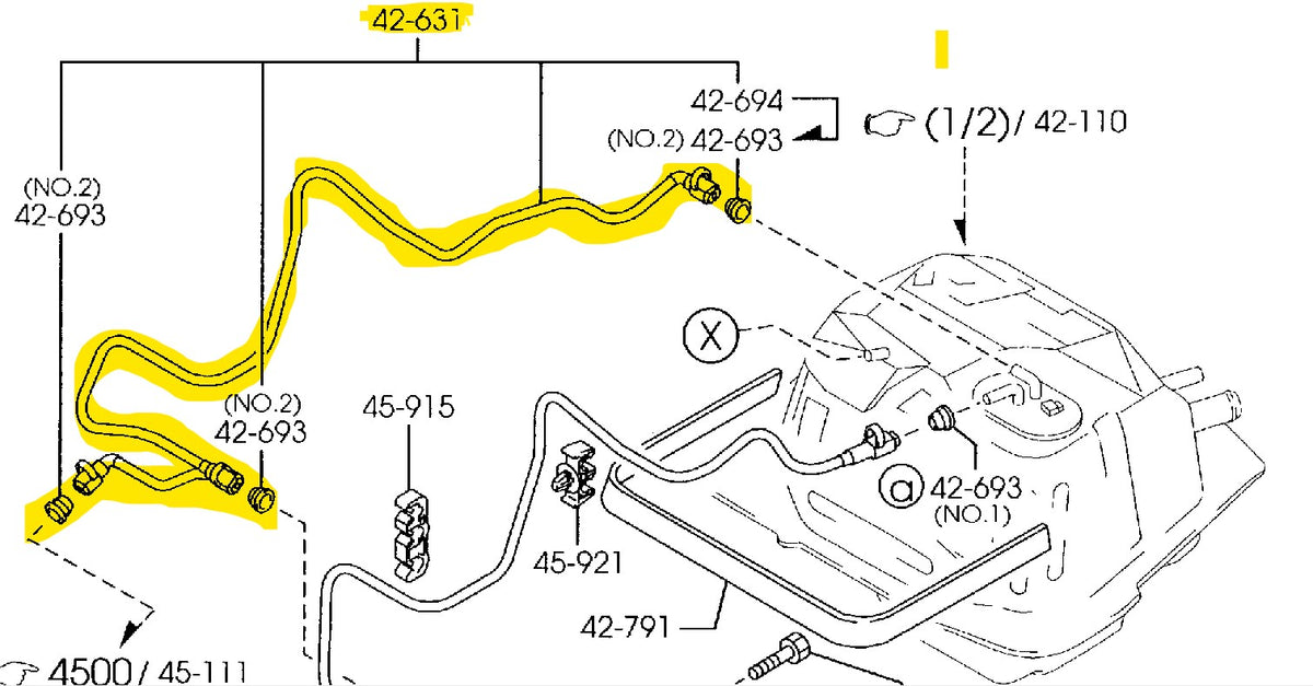 1999-2005 Mazda Miata Main Fuel Line Sending Unit to Filter Y Pipe NC1 ...